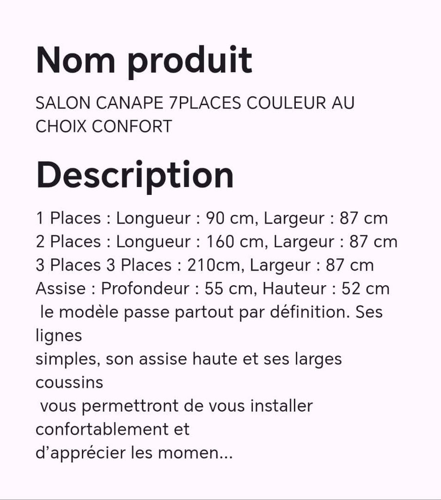 SALON CANAPE 7PLACES COULEUR AU CHOIX CONFORT – Katyshop